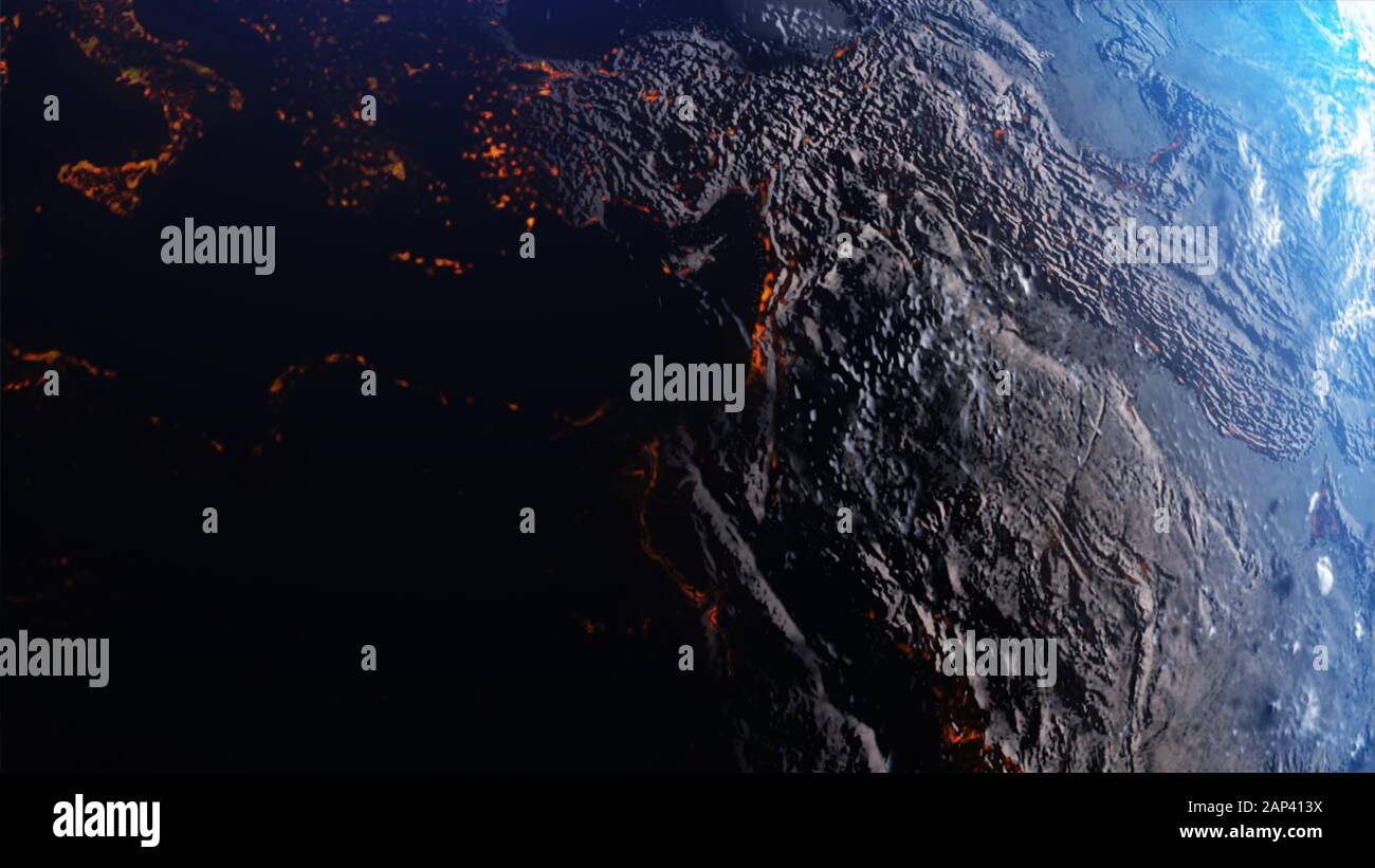 3D Rendering earth with world map hot terrain cloud and water against ...