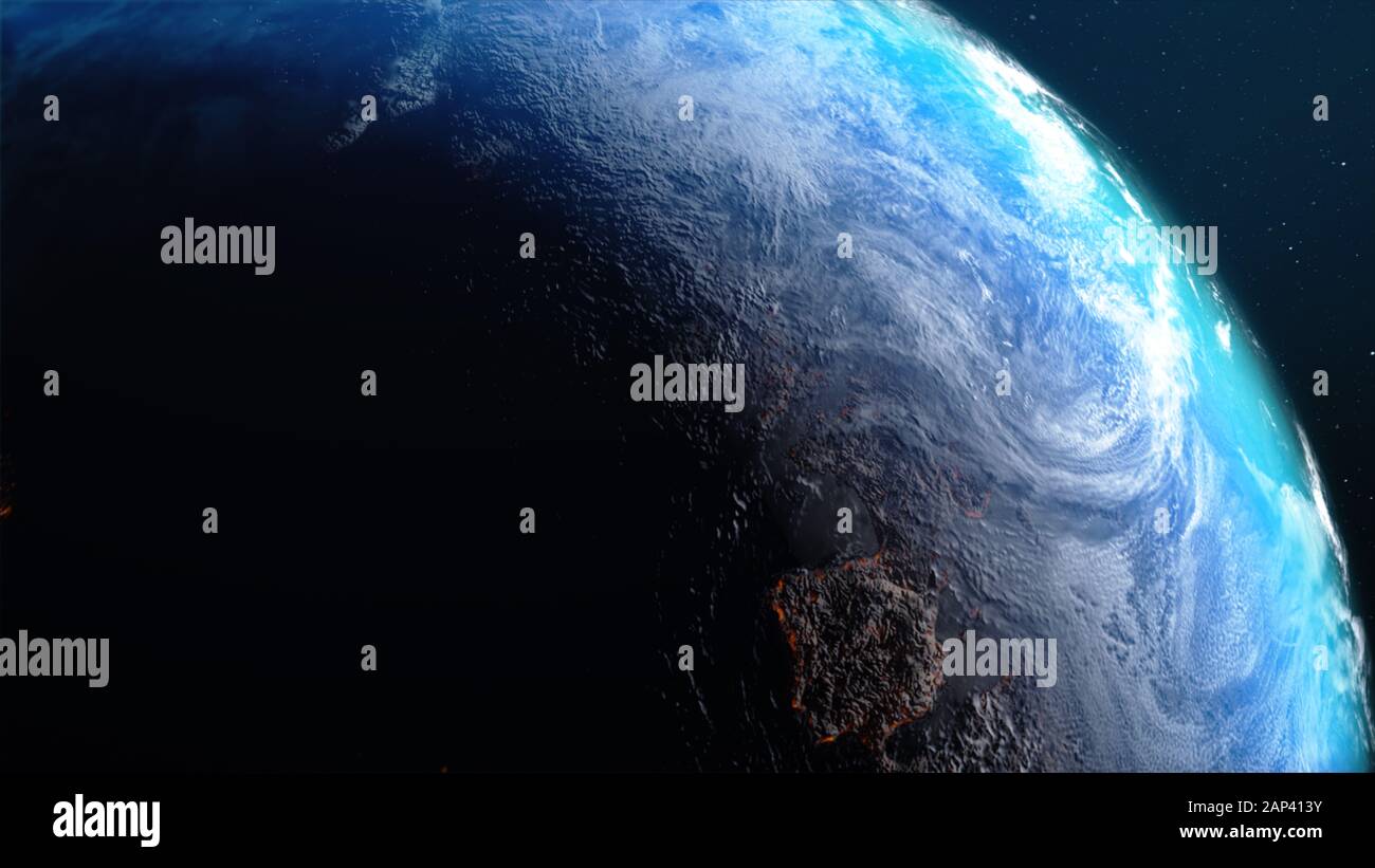 3D Rendering earth with world map hot terrain cloud and water against ...