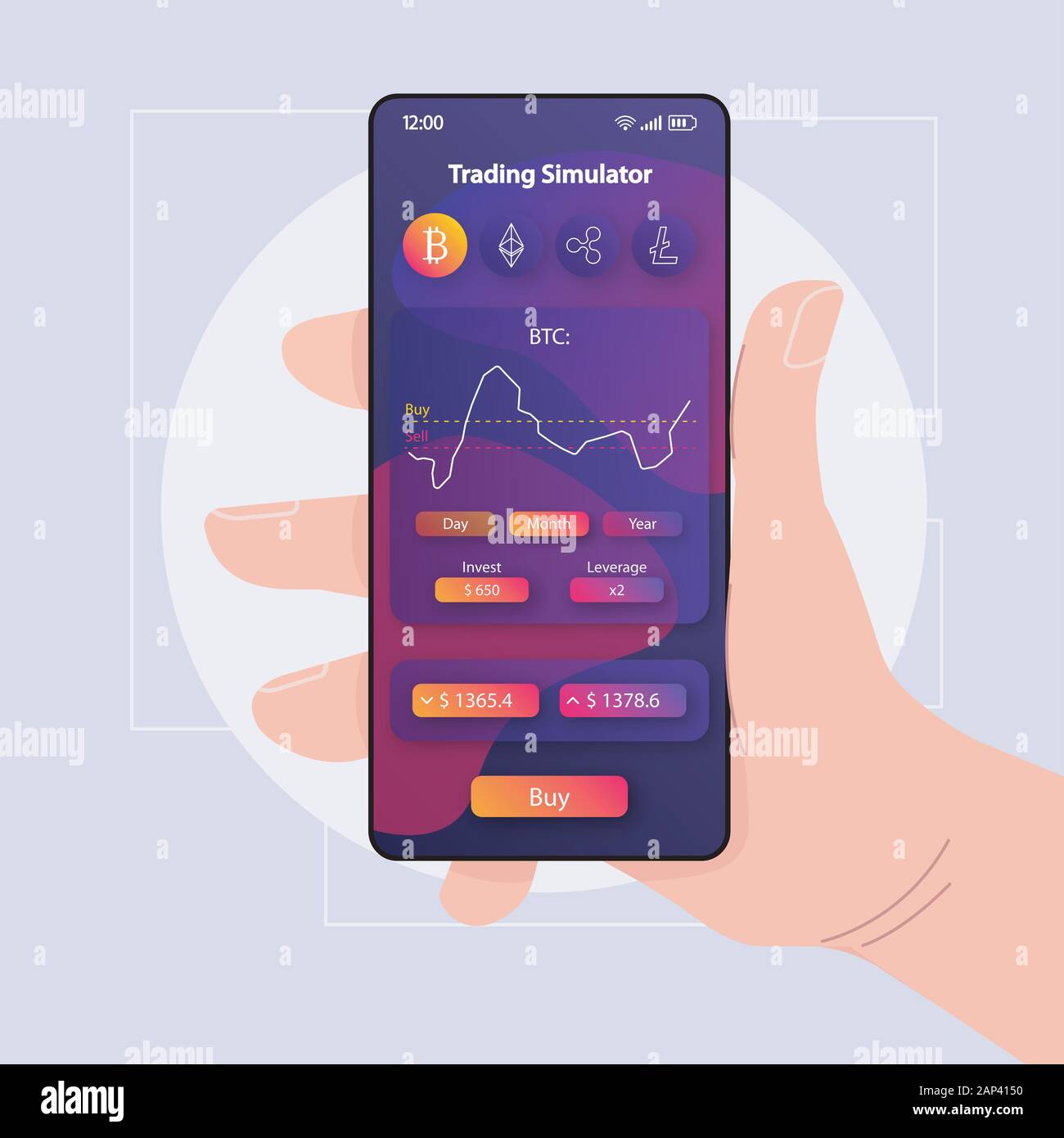 Trading simulation smartphone interface vector template. Mobile app ...