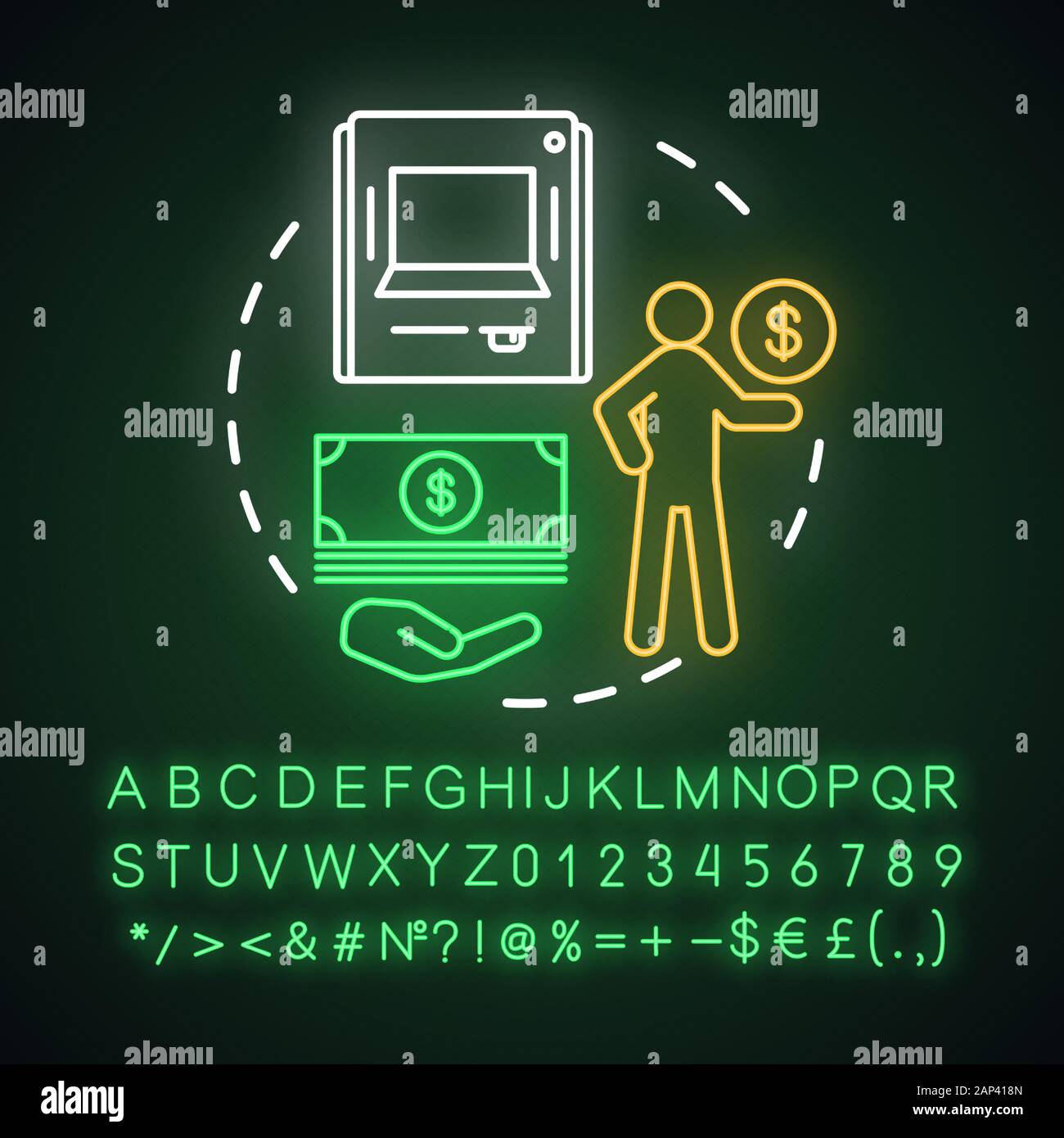 Withdraw money neon light concept icon. Savings idea. Using ATM ...