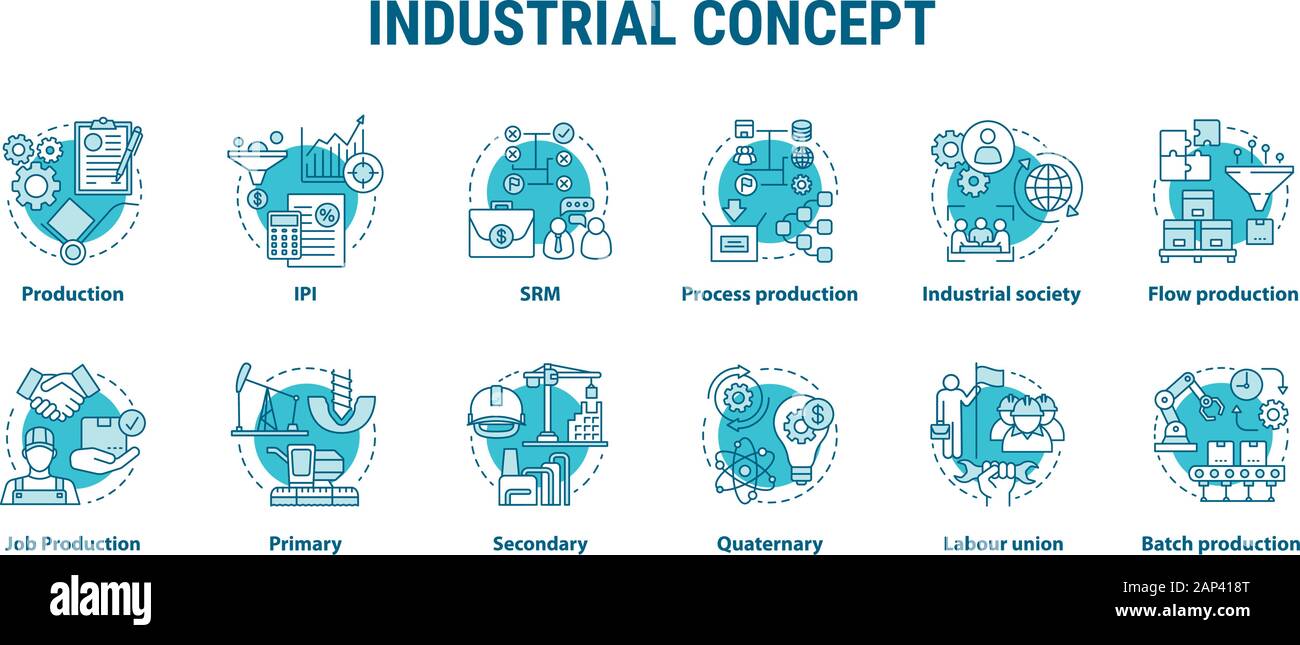 Industrial blue concept icons set. Economy segment idea thin line ...