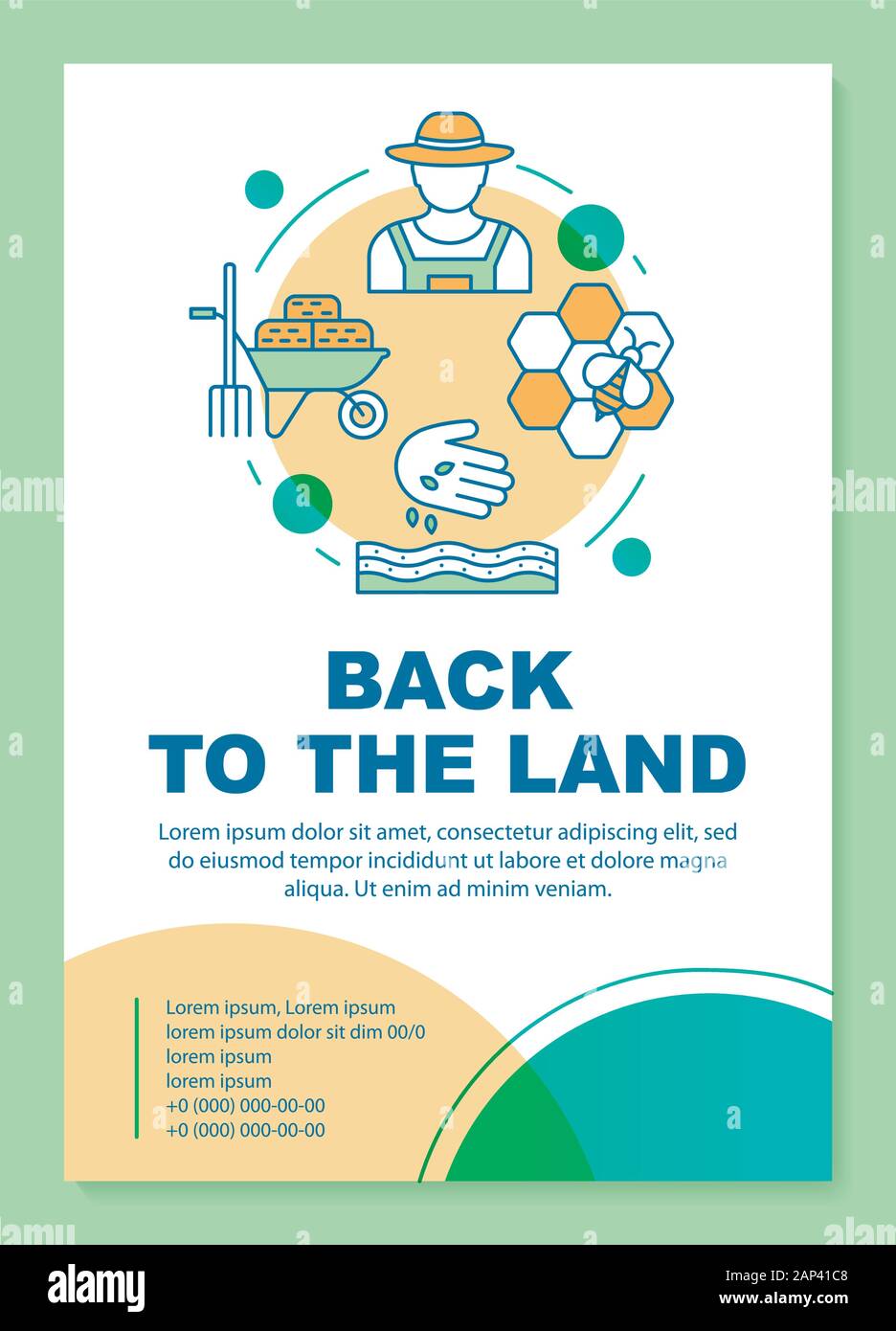 Back to the land poster template layout. Agrarian movement. Seeding ...
