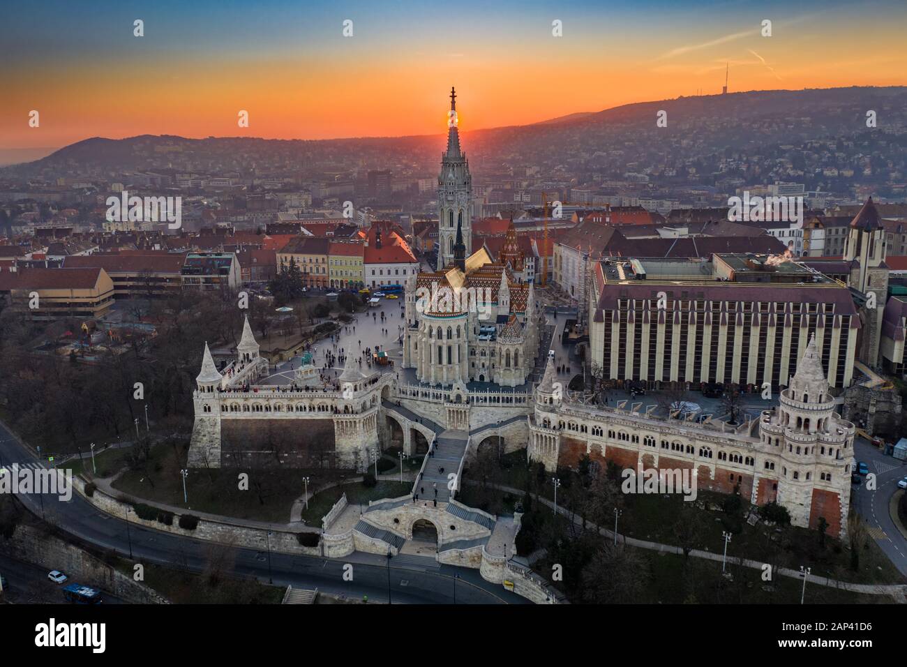Budapest, Hungary - Aerial view of the famous Fisherman's Bastion ...