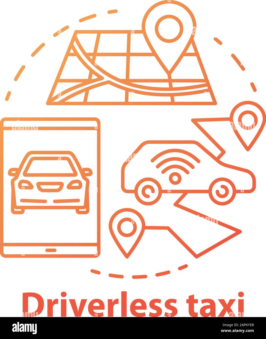 Driverless taxi concept icon. Robo-Cab. Navigation in autonomous car ...