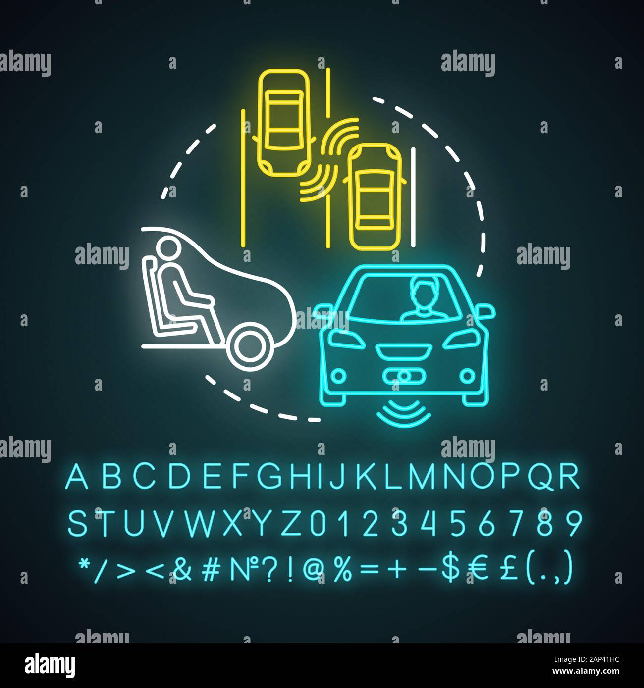 Autopilot neon light concept icon. Autonomous car, driverless vehicle ...