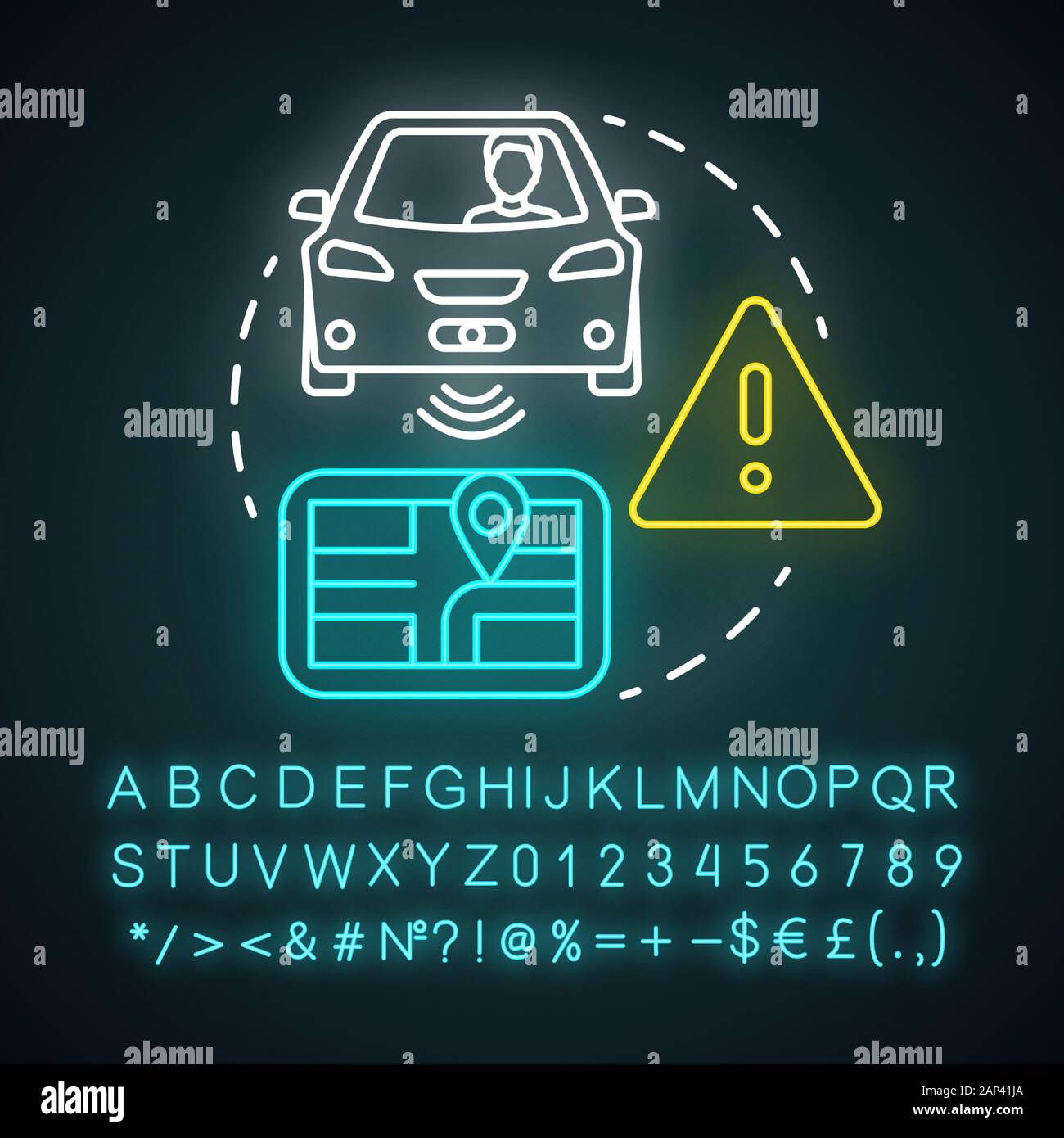 Driver assisted neon light concept icon. Car intelligent features ...