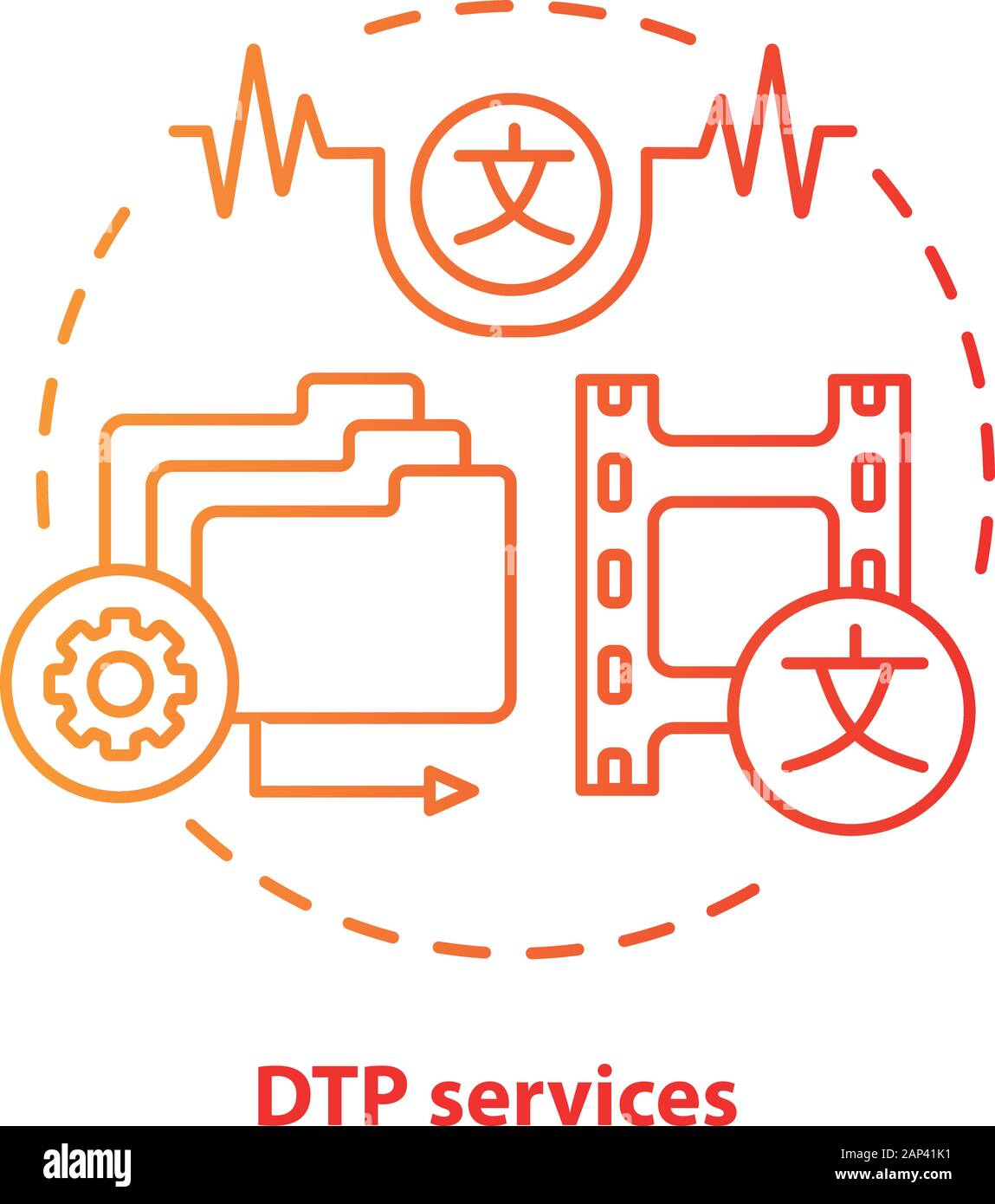 DTP services red concept icon. Desktop publishing services idea thin ...