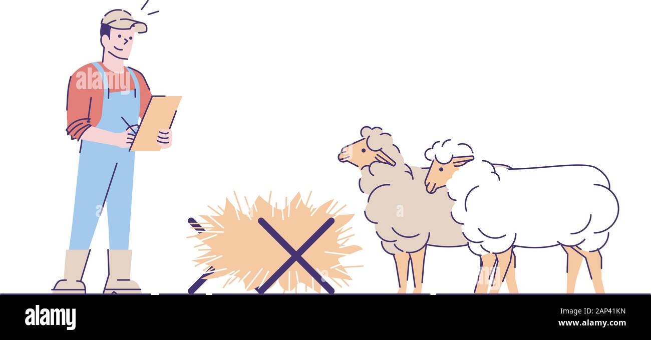 Sheep farming flat vector illustration. Livestock agriculture, animal ...