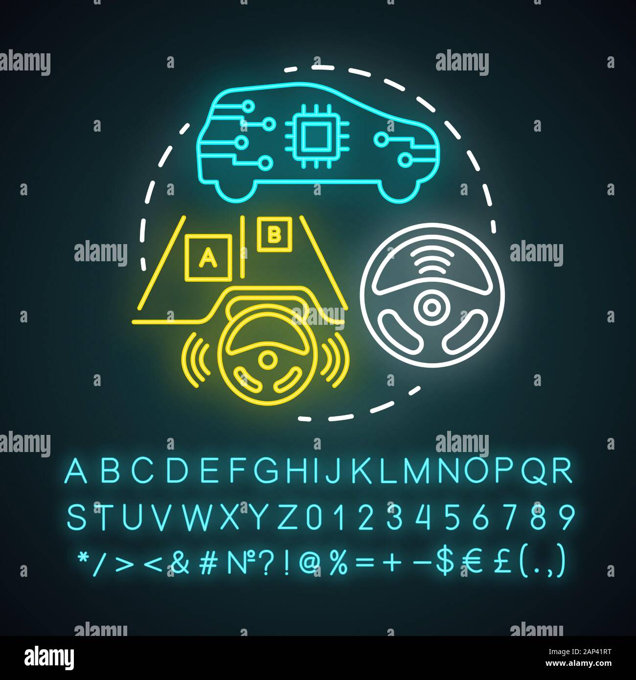 Conditional automation neon light concept icon. Adaptive cruise control ...
