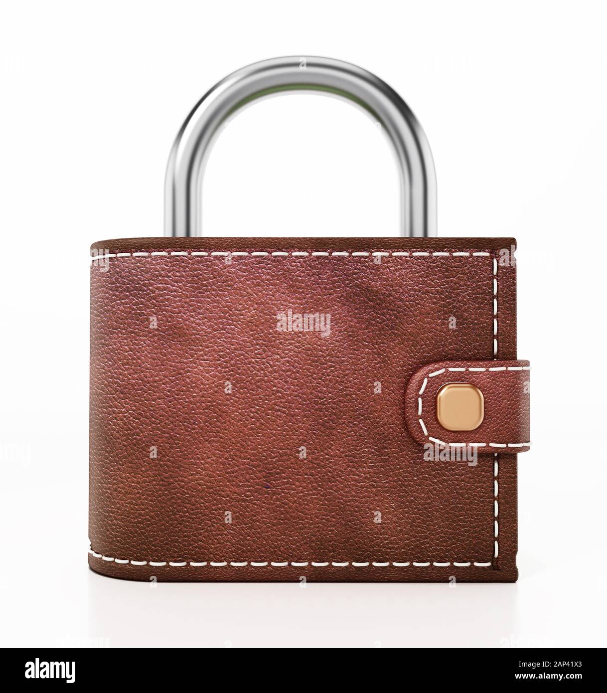 Wallet with padlock top isolated on white background. 3D illustration ...