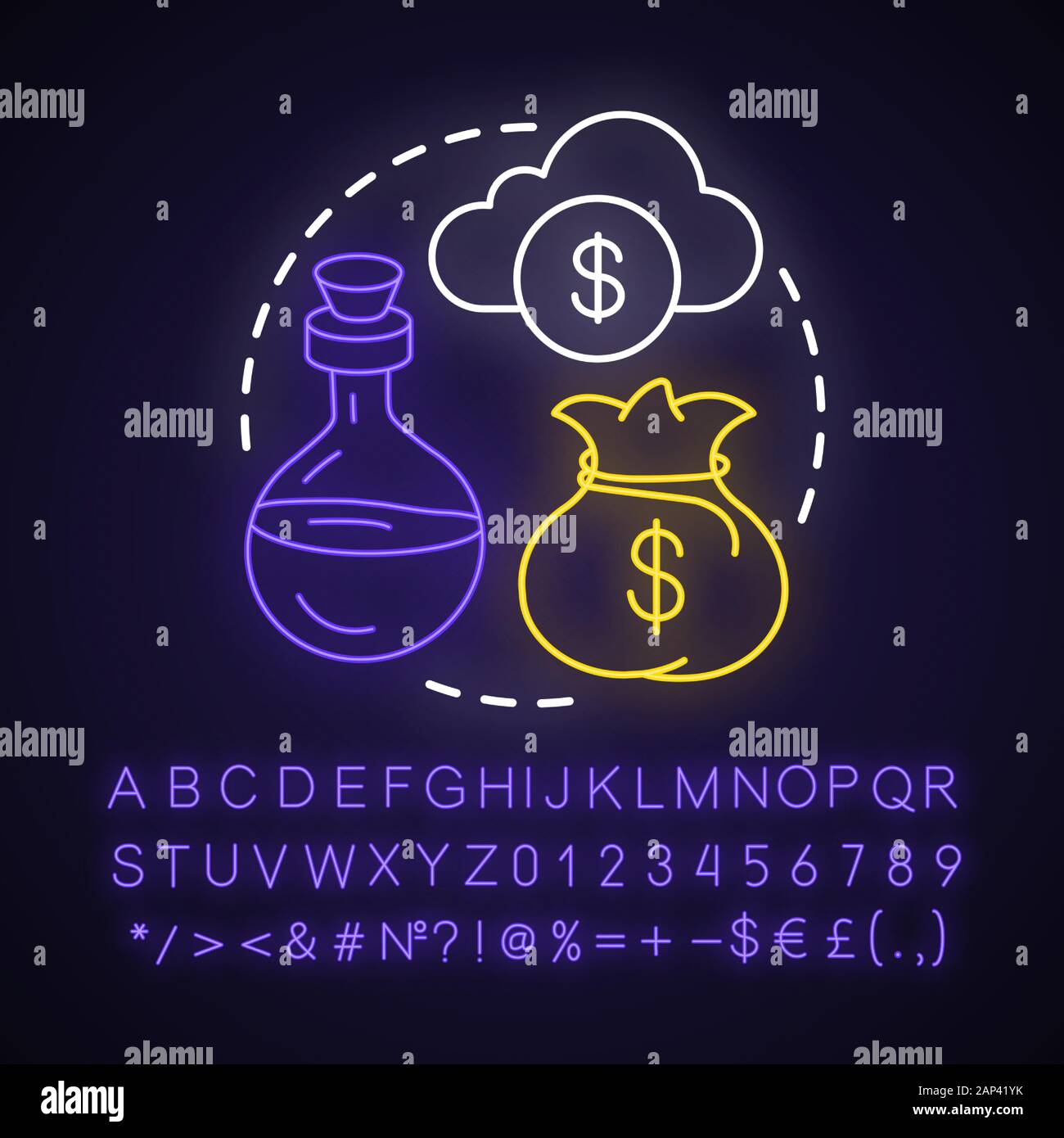 Money spell neon light concept icon. Witchcraft and alchemy idea ...