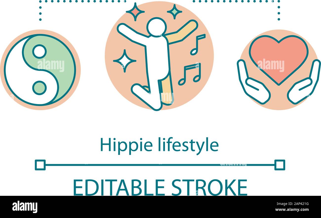 Hippie lifestyle concept icon. Living in subculture idea thin line ...