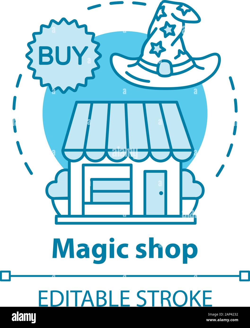 Magic shop concept icon. Witchcraft accessories sale idea thin line ...