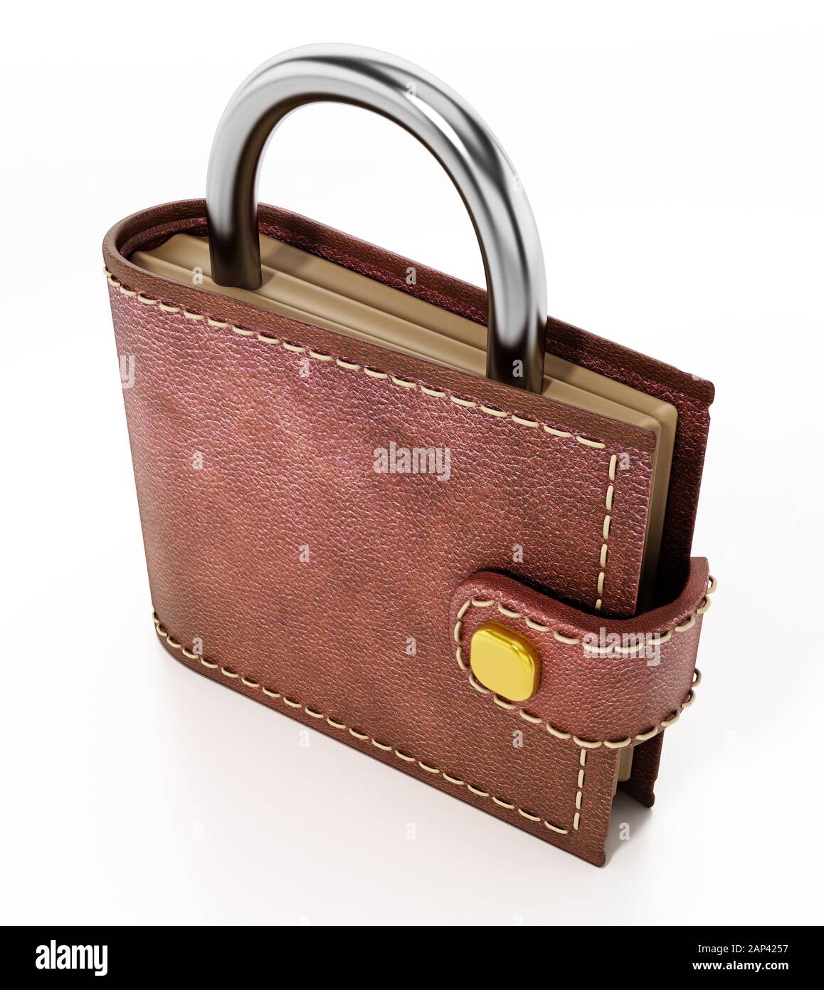 Wallet with padlock top isolated on white background. 3D illustration ...
