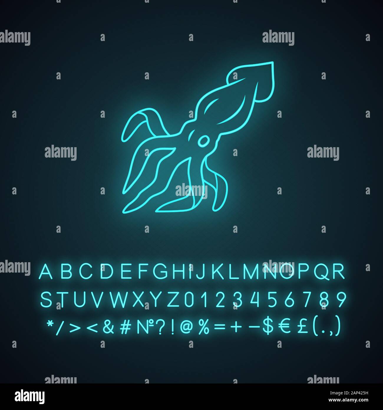 Squid neon light icon. Swimming marine animal with tentacles ...