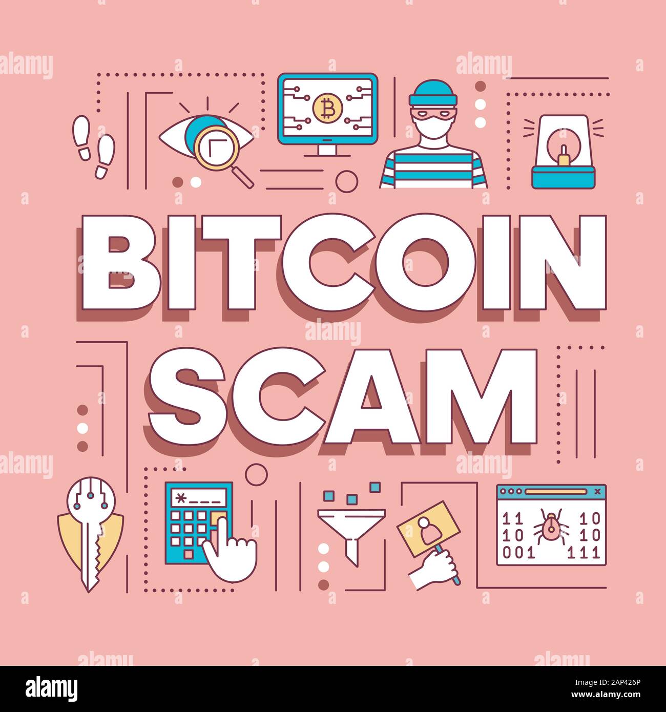 Bitcoin scam word concepts banner. Cryptocurrency cybercrime and ...