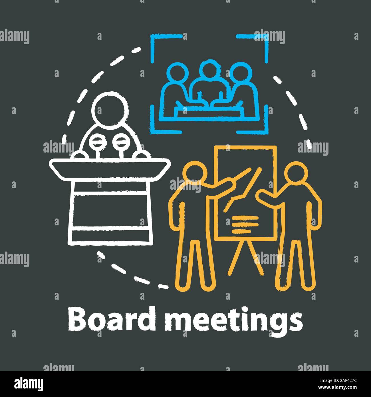 Board meetings chalk concept icon. Conference, seminar, business ...