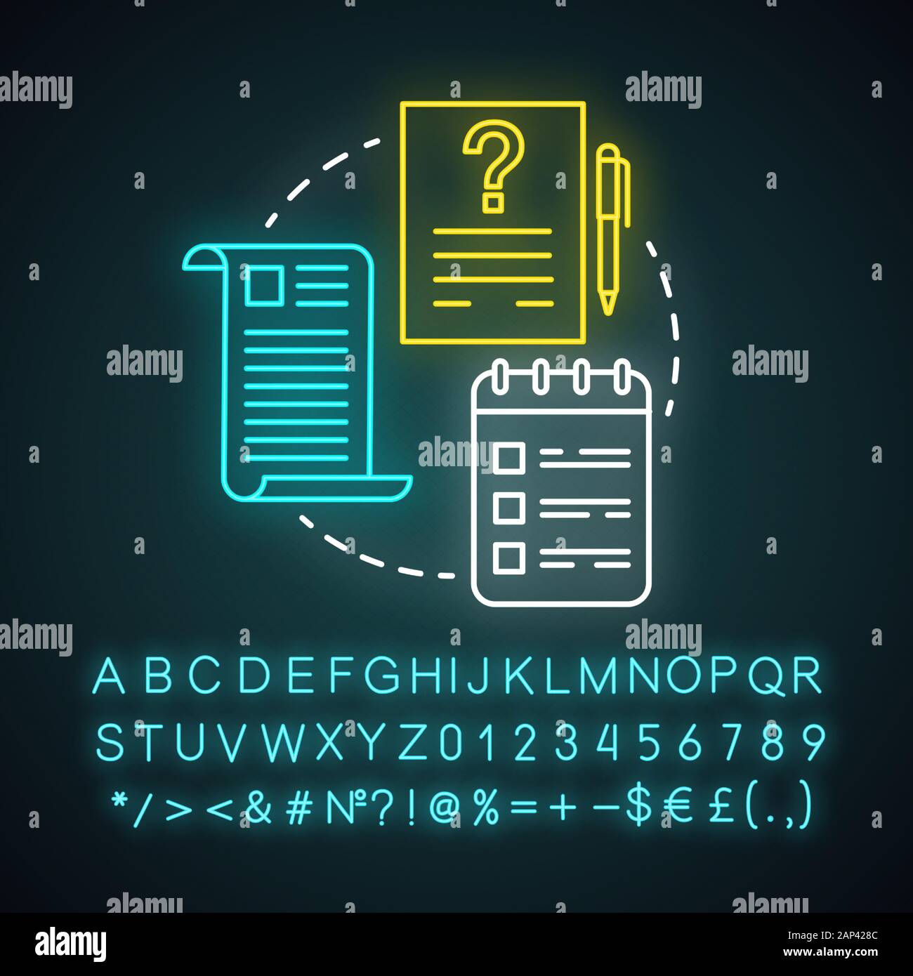 Agenda, speaker bio & FAQ neon light concept icon. Conference ...