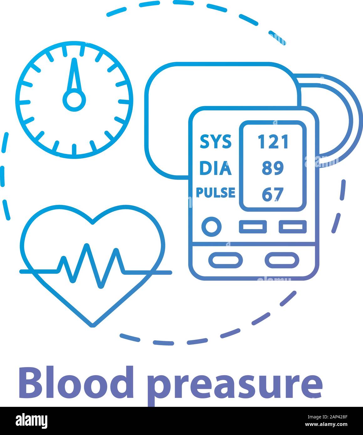 Blood pressure control device concept icon. Heart monitoring idea thin ...