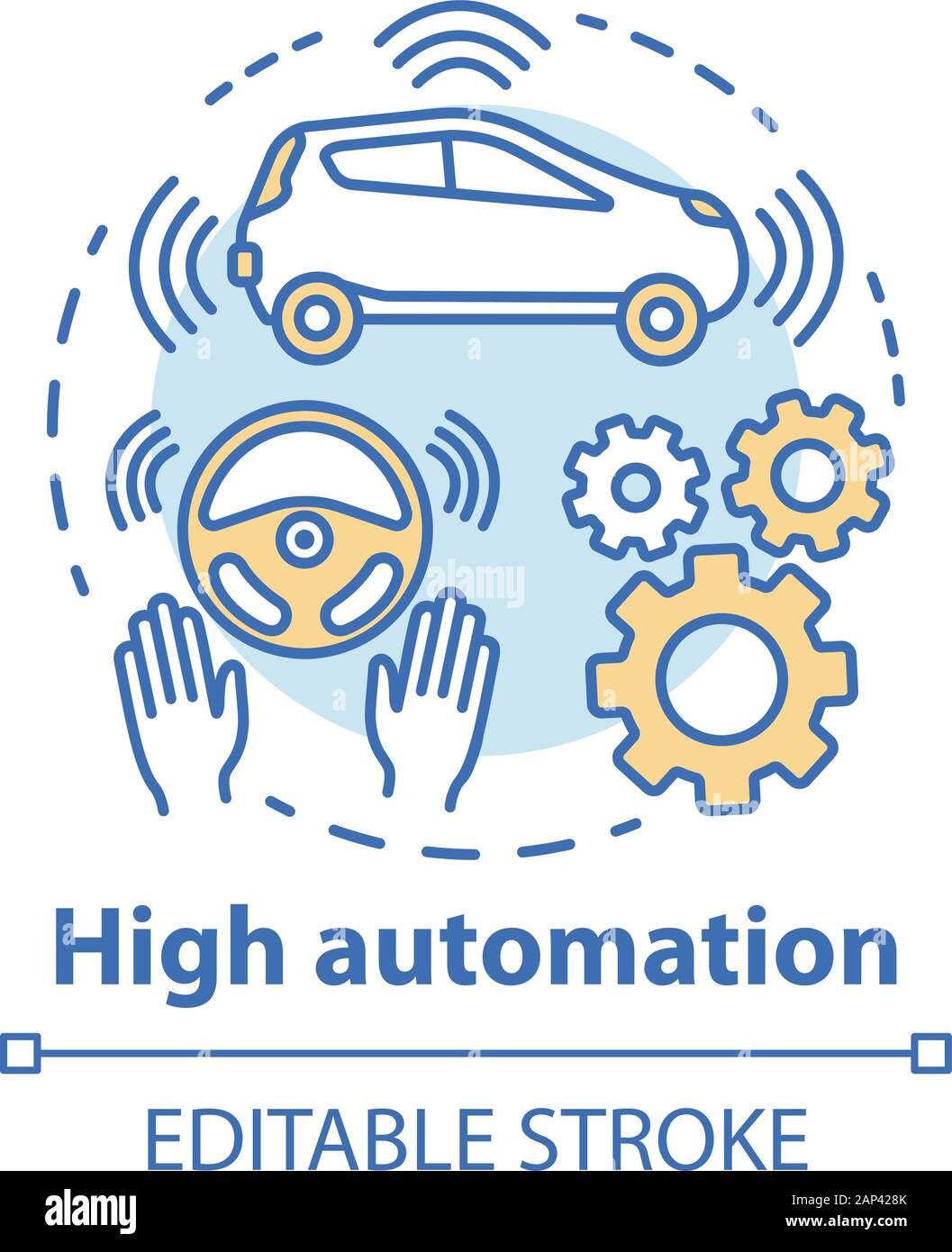High automation concept icon. Car with autonomous features. Steering ...