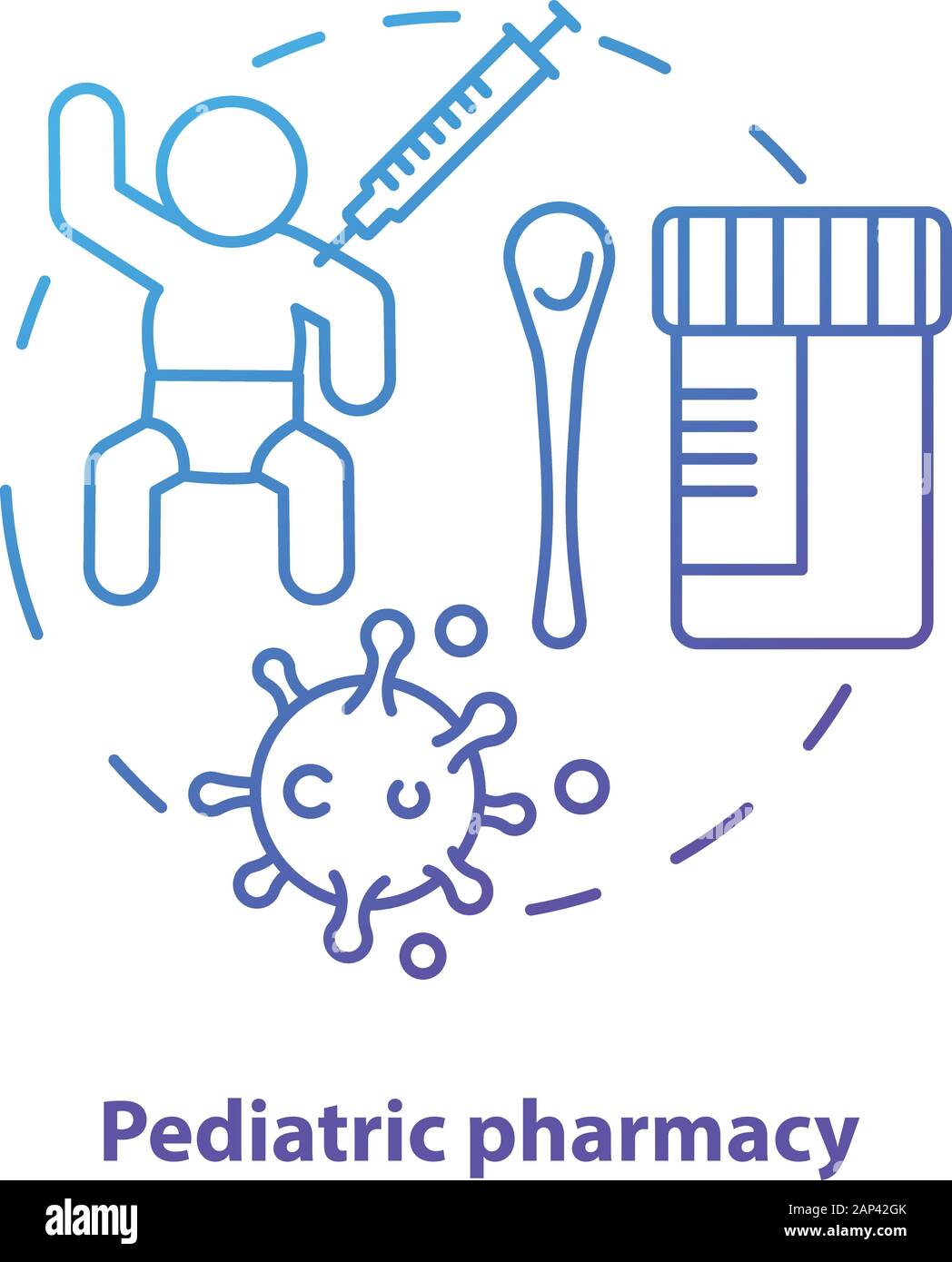 Pediatric pharmacy concept icon. Children medication idea thin line ...