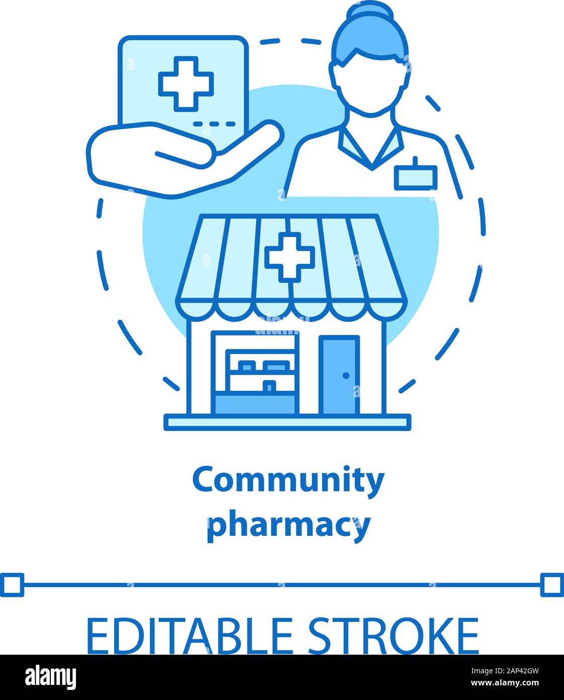 Community pharmacy concept icon. Social, government service idea thin ...