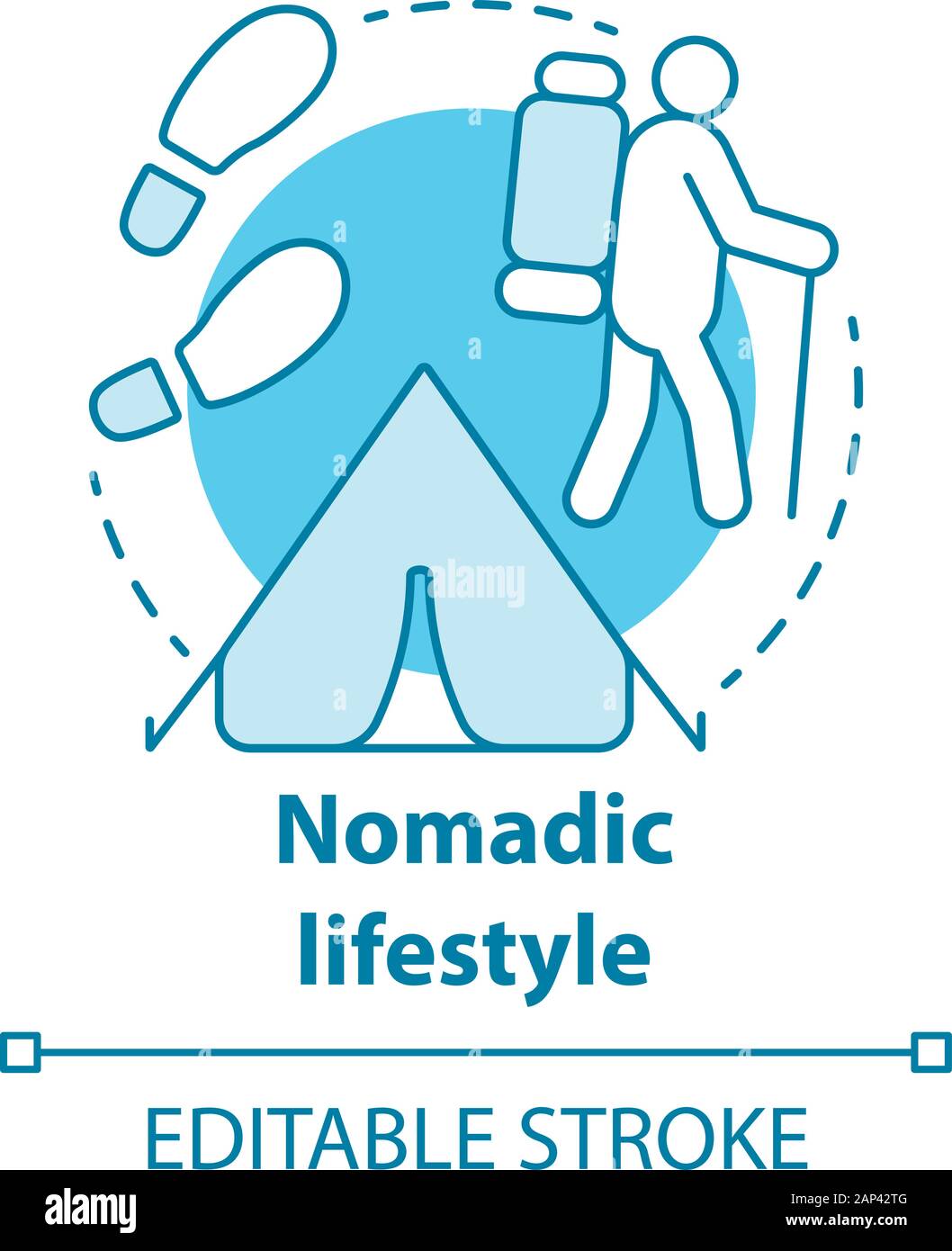 Nomadic lifestyle blue concept icon. Moving from place to place idea ...