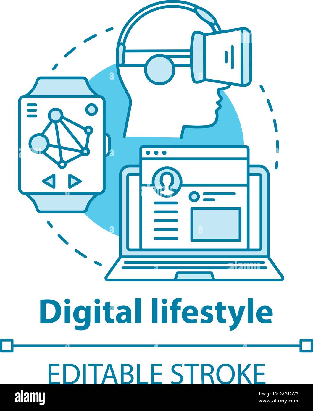 Digital lifestyle blue concept icon. Virtual reality idea thin line ...
