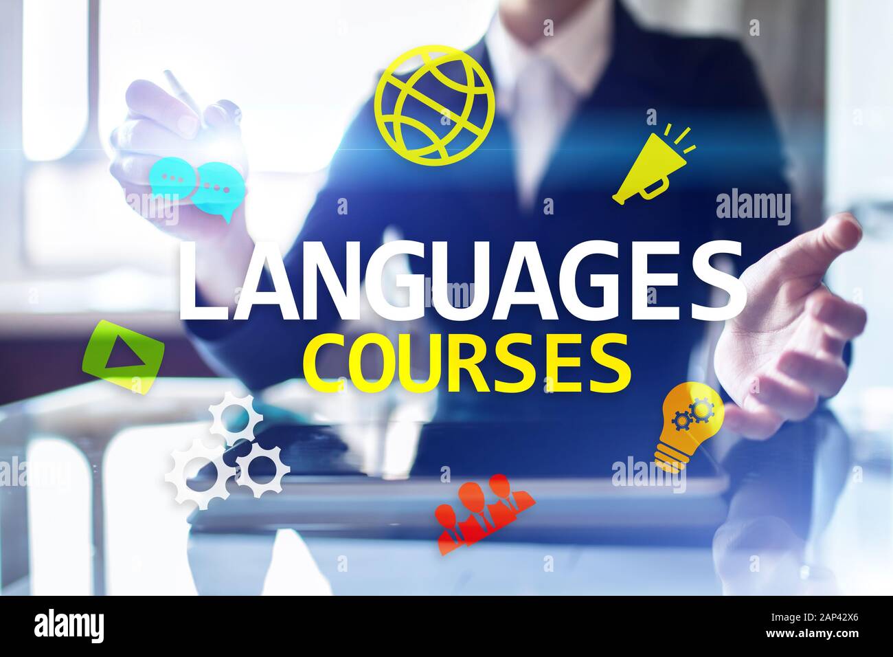 Language courses, Online learning, English shool, E-learning concept on ...