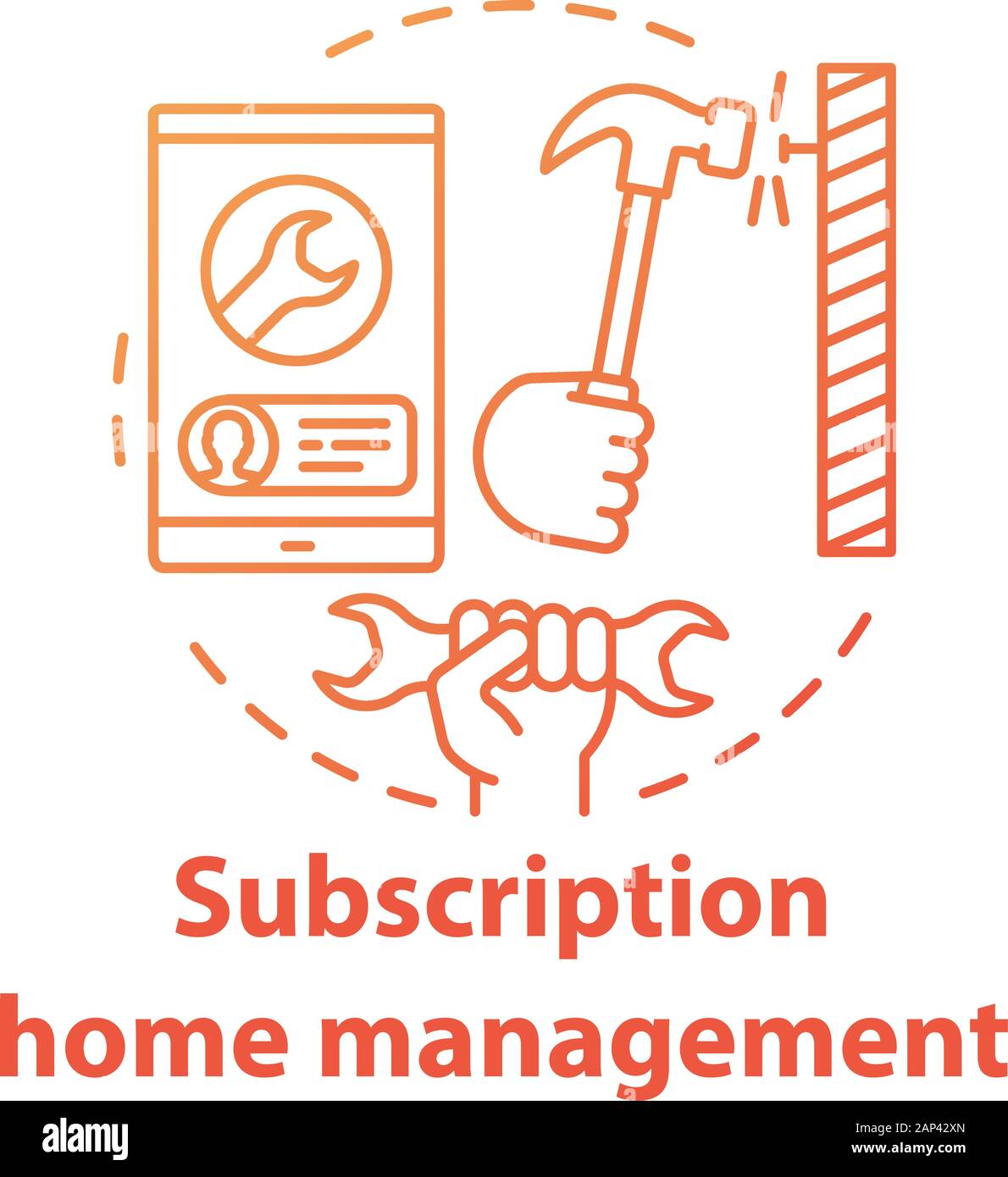 Subscription home management business concept icon. Online construction ...