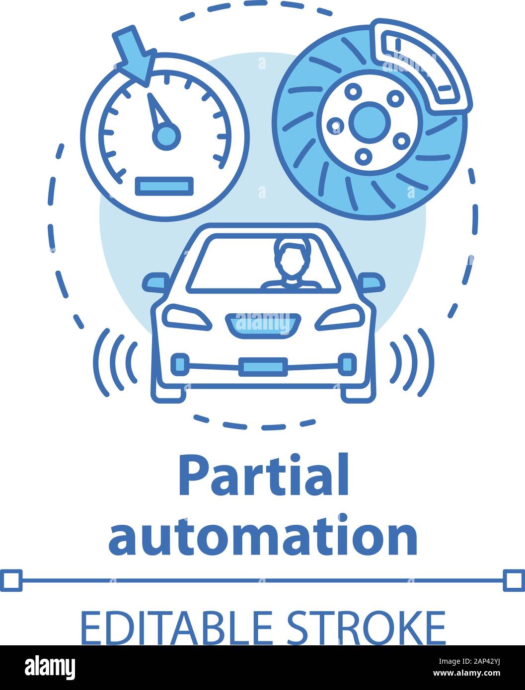 Partial automation concept icon. Vehicle with cruise control and ...