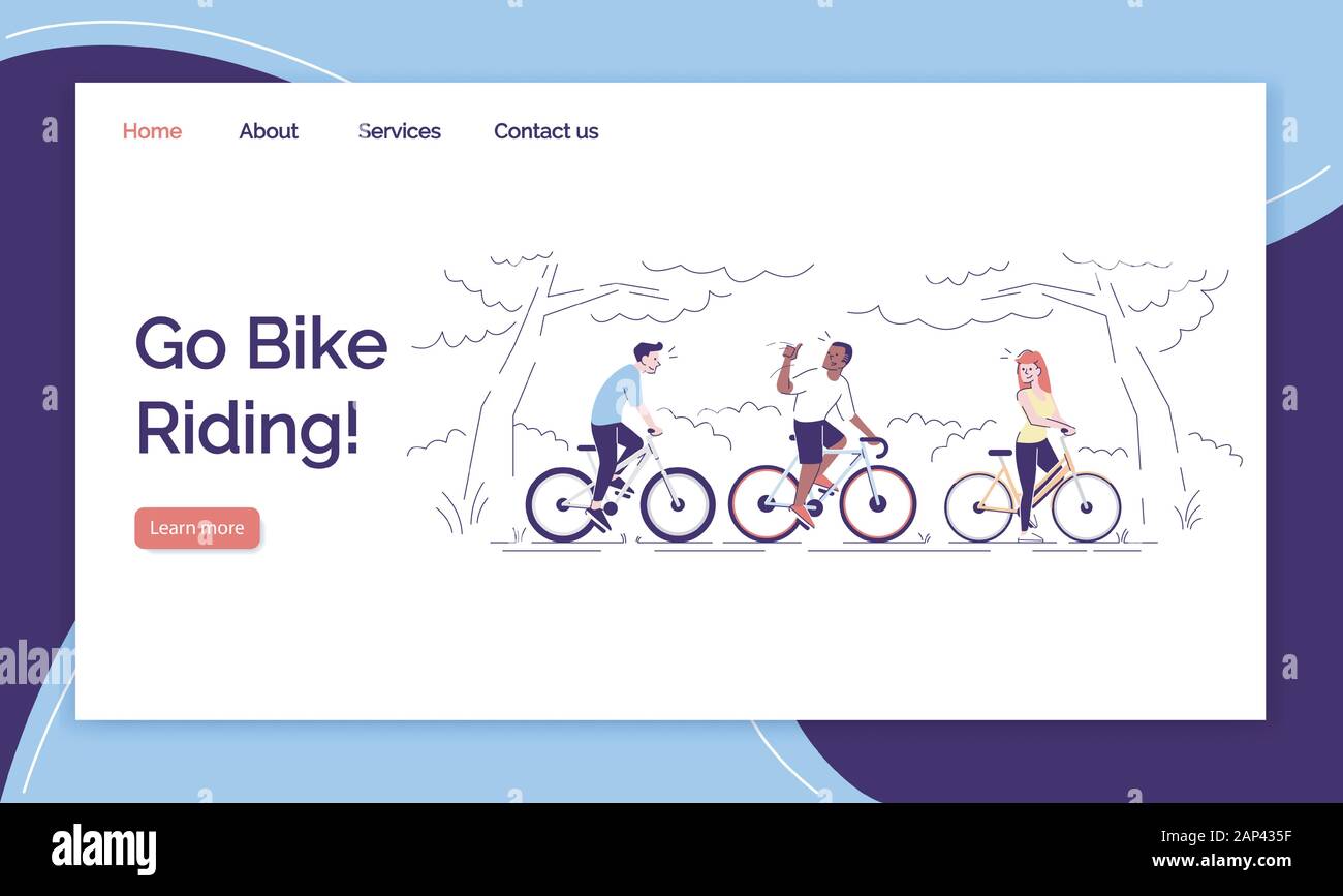 Bike riding landing page vector templates set. Outline cyclists website ...