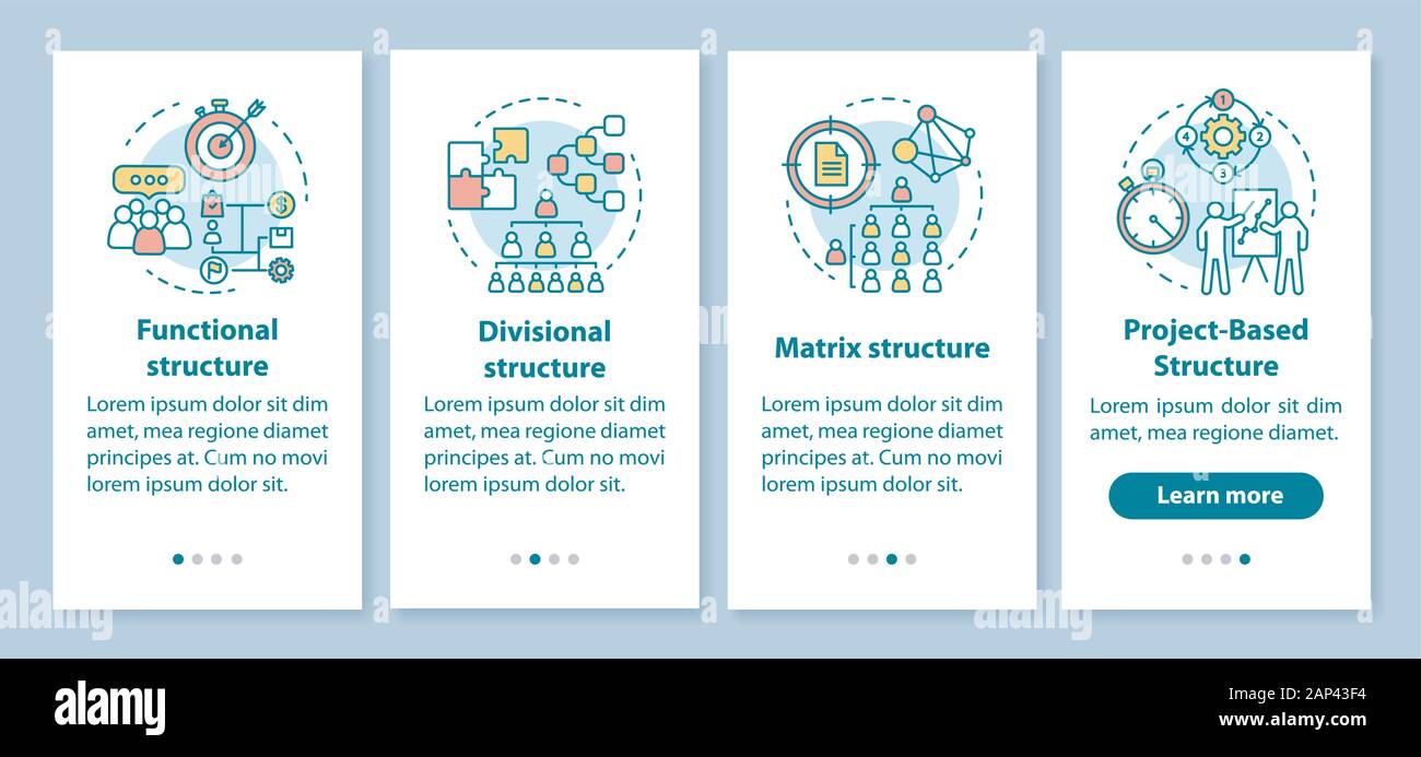 Corporate structure onboarding mobile app page screen with linear concepts. Organization ...