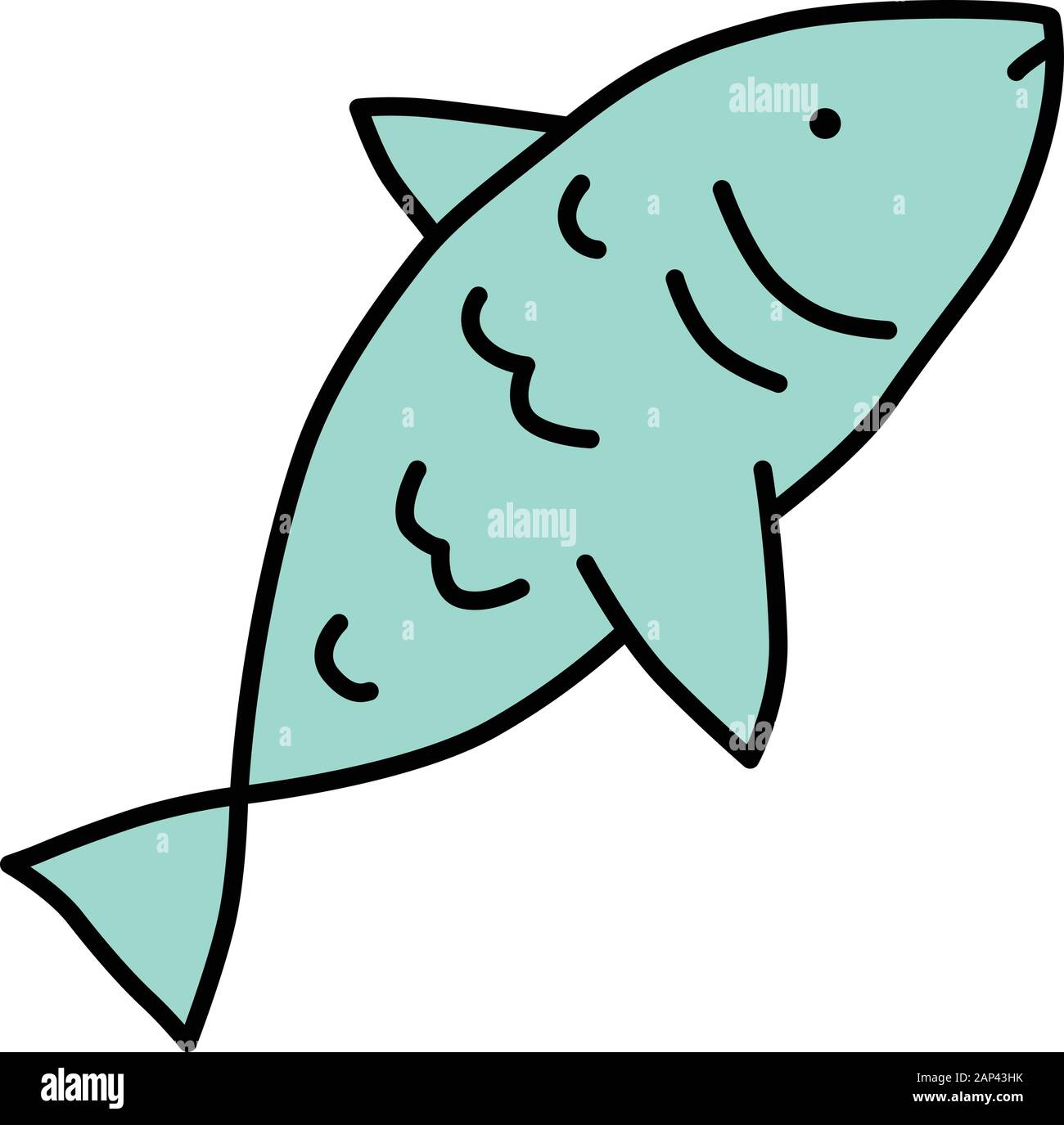 Raw fish blue color icon. Saltwater animal with fins, gills and scales ...