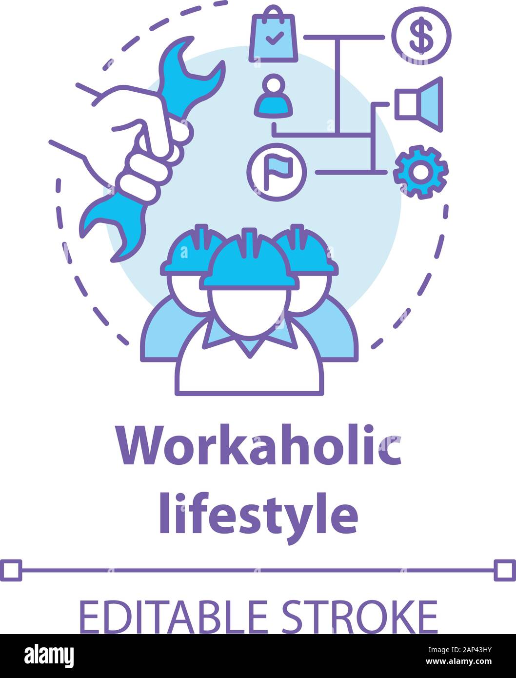 Workaholic lifestyle concept icon. Ergomaniac idea thin line ...