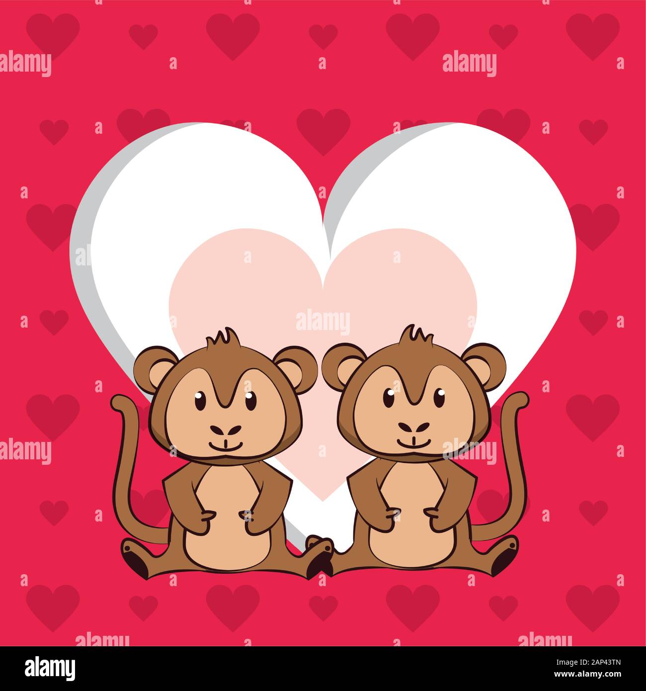 Two Cartoon Monkeys Kissing