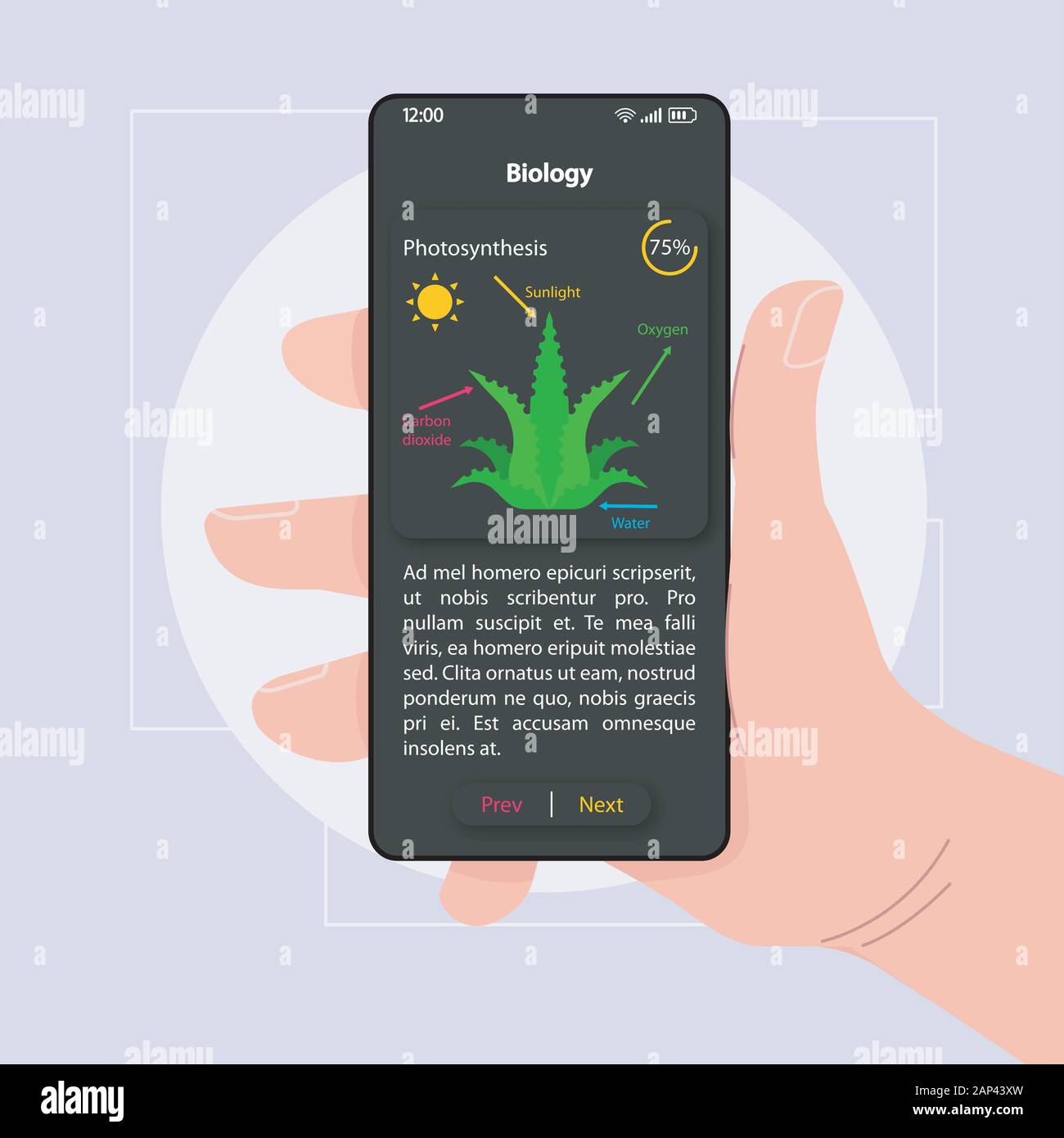 Biology knowledge smartphone interface vector template. Mobile app page ...