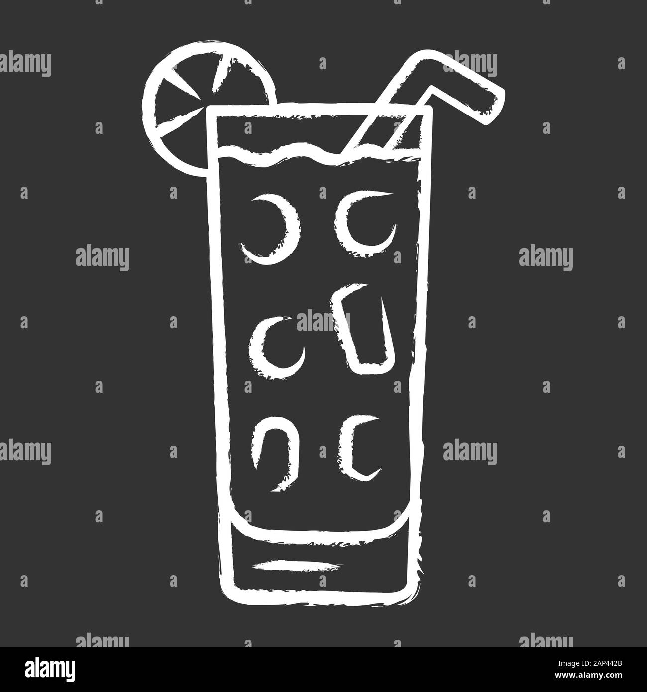 Cocktail in highball glass chalk icon. Summer icy refreshing soft drink ...
