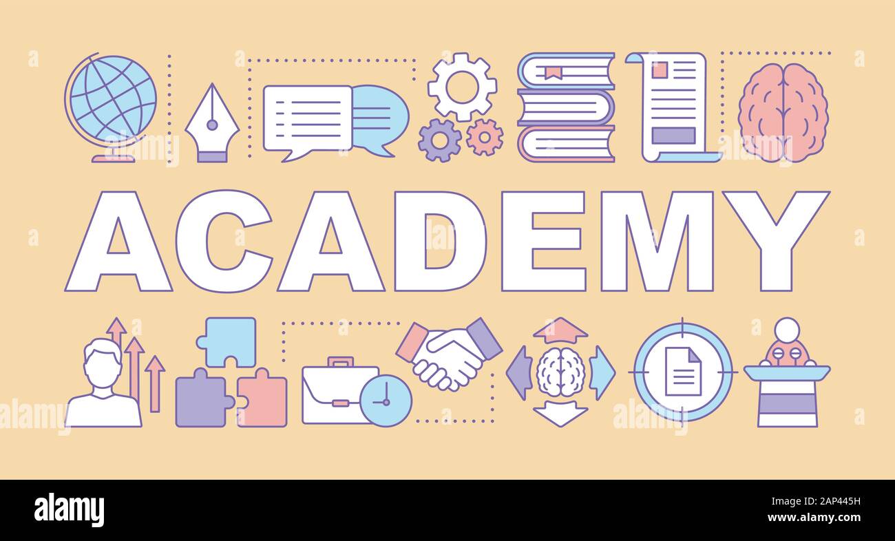 Academy word concepts banner. Education and scholarship. Knowledge and ...