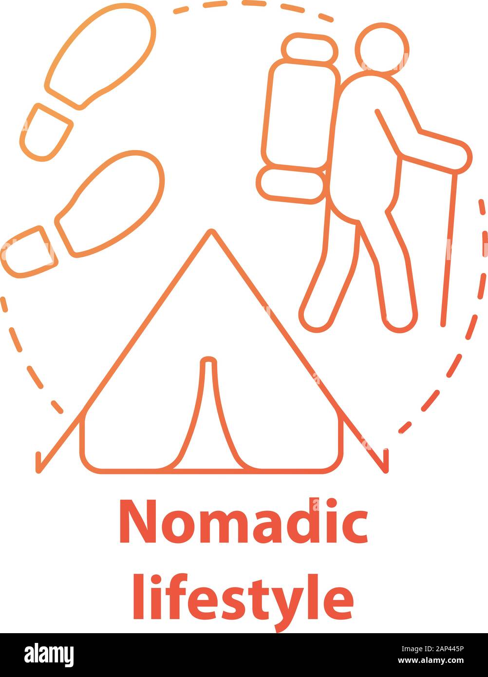 Nomadic lifestyle red concept icon. Moving from place to place idea ...