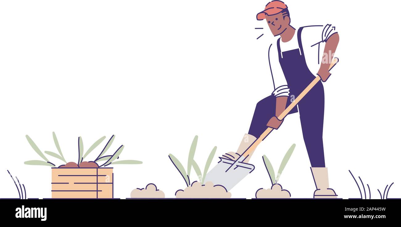 Farmer digging up crop flat vector character. African american man ...