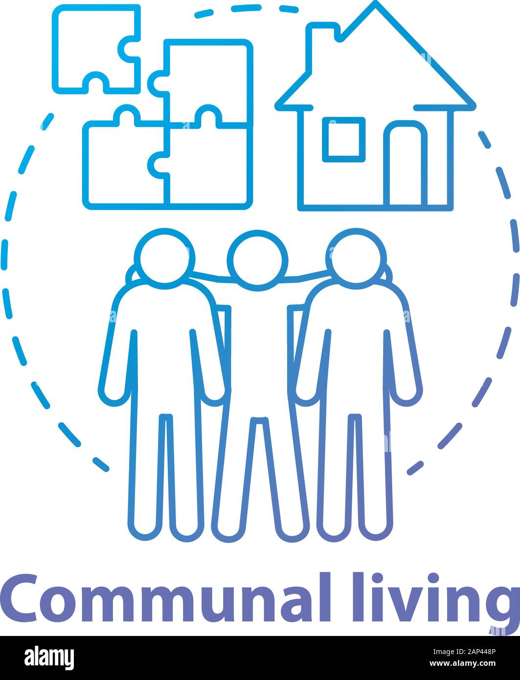 Communal living blue concept icon. Cohousing arrangement idea thin line ...