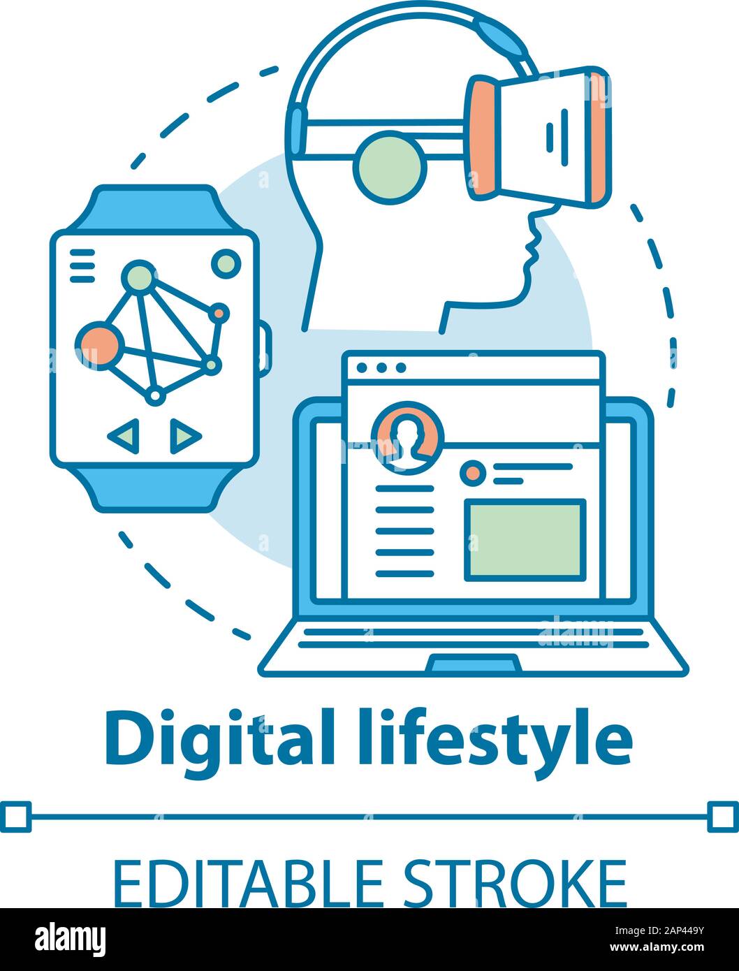 Digital lifestyle concept icon. Virtual reality idea thin line ...