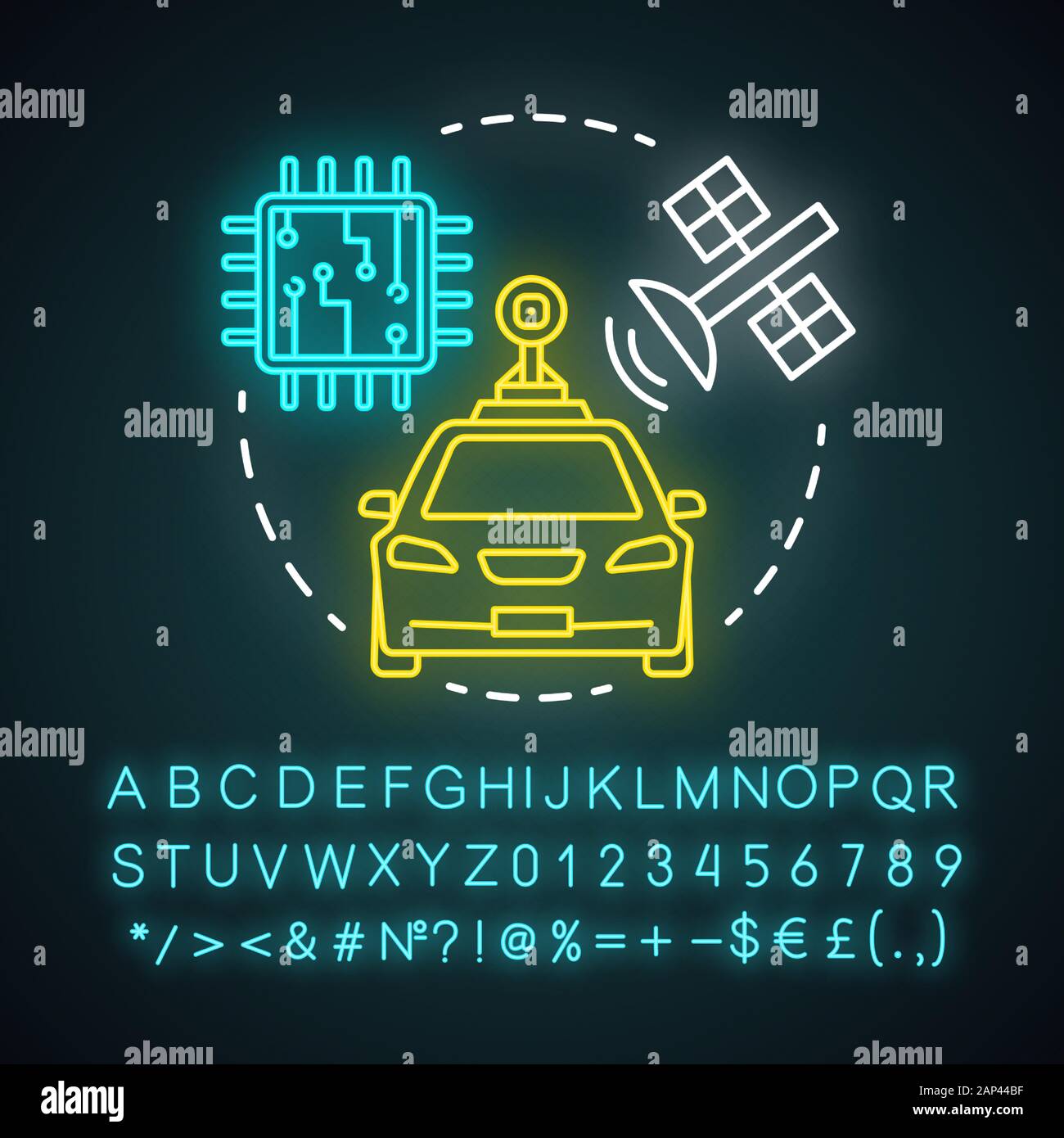 Self-driving car neon light concept icon. Driverless automobile. Auto ...