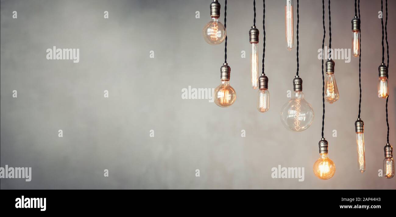 Edison lamp is included in loft room, against background of concrete ...