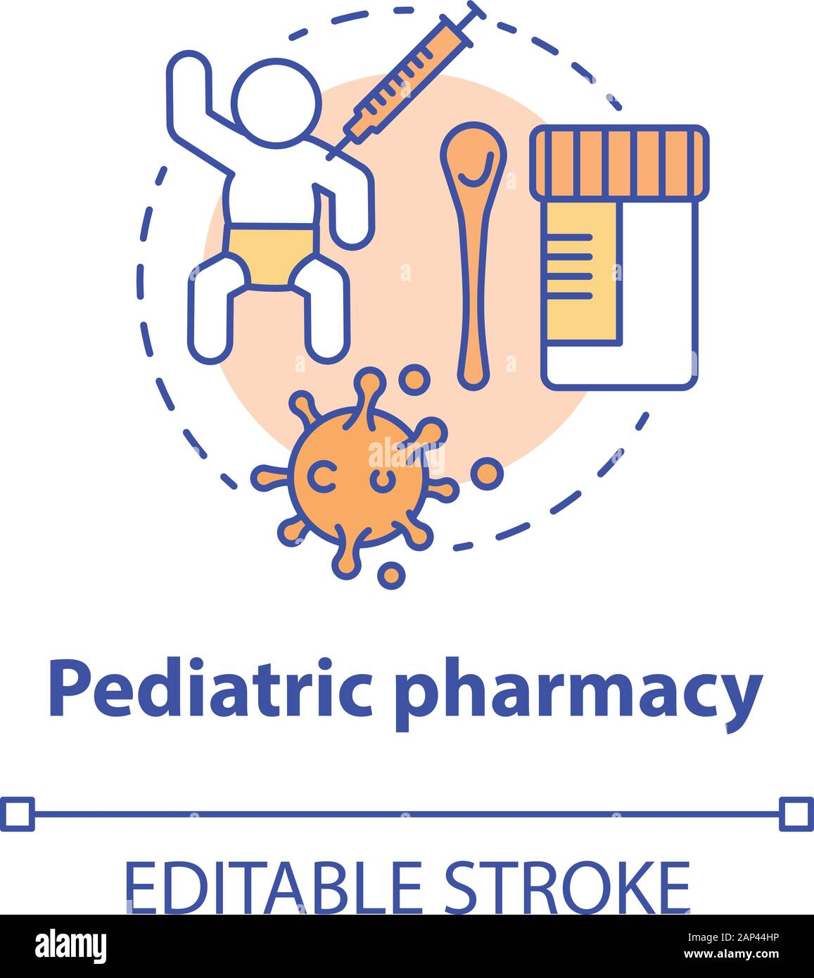 Pediatric pharmacy concept icon. Children medication idea thin line ...