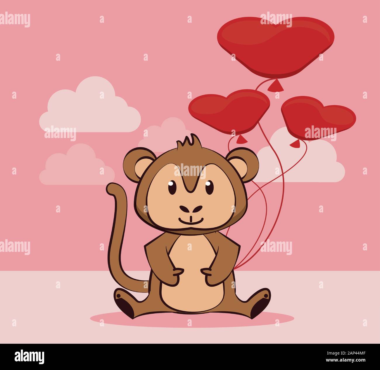 happy valentines day card with cute monkey Stock Vector Image & Art - Alamy