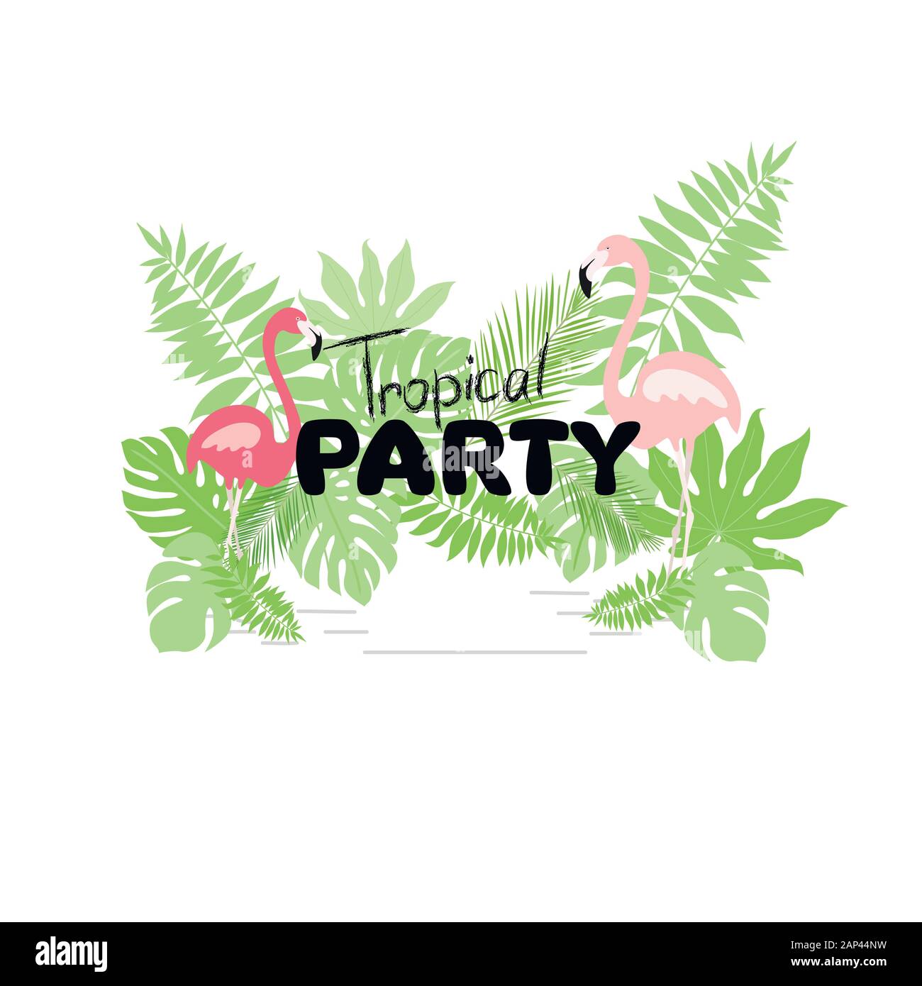 Tropical Hawaiian Party Invitation With Flamingos And Palm Leaves