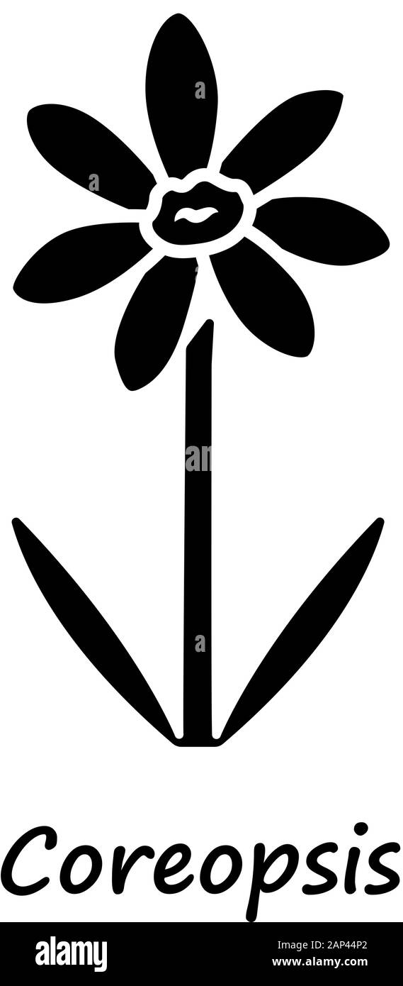 Coreopsis glyph icon. Silhouette symbol. Rudbeckia garden flower with ...