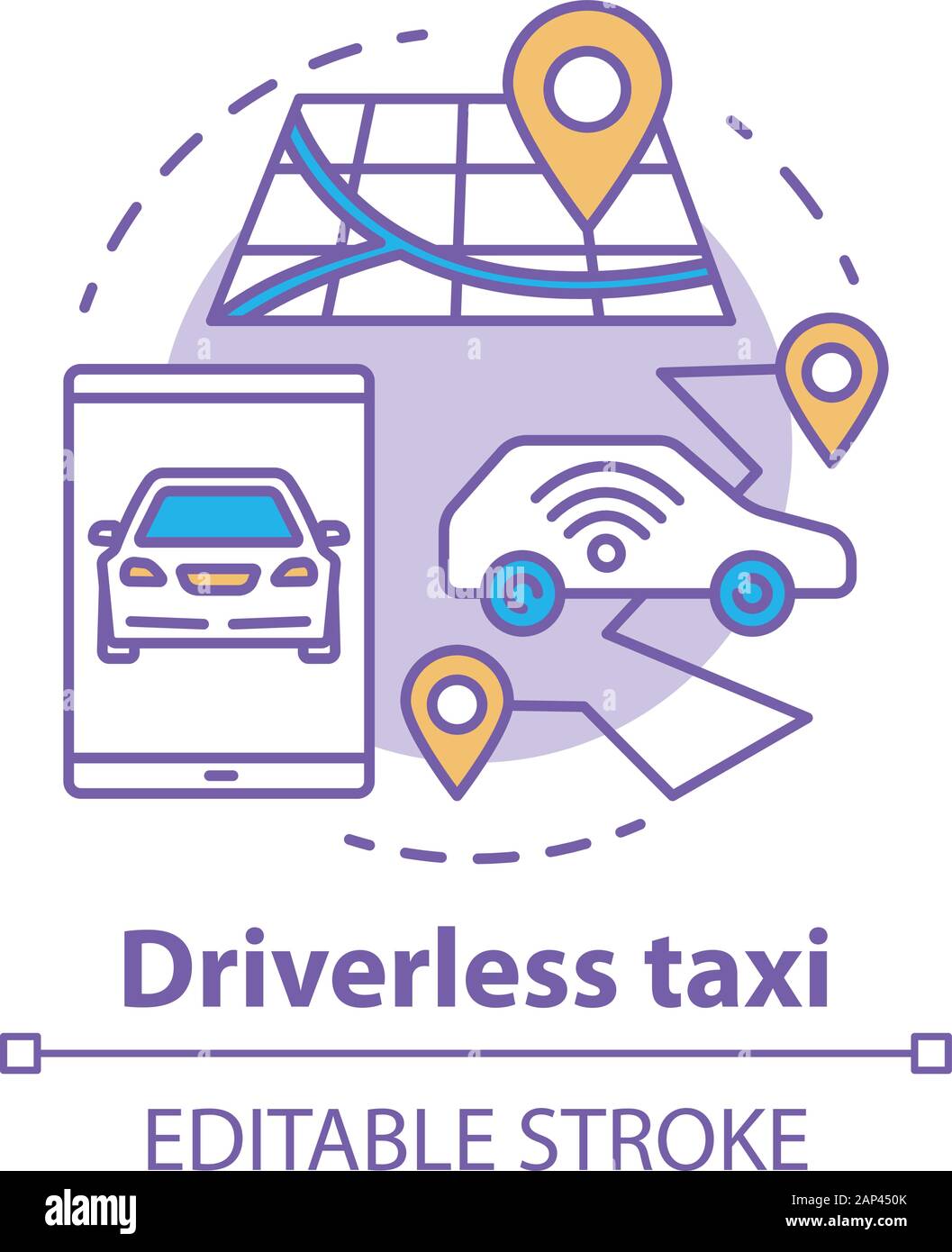 Driverless taxi concept icon. Robo-Cab. Navigation in autonomous car ...